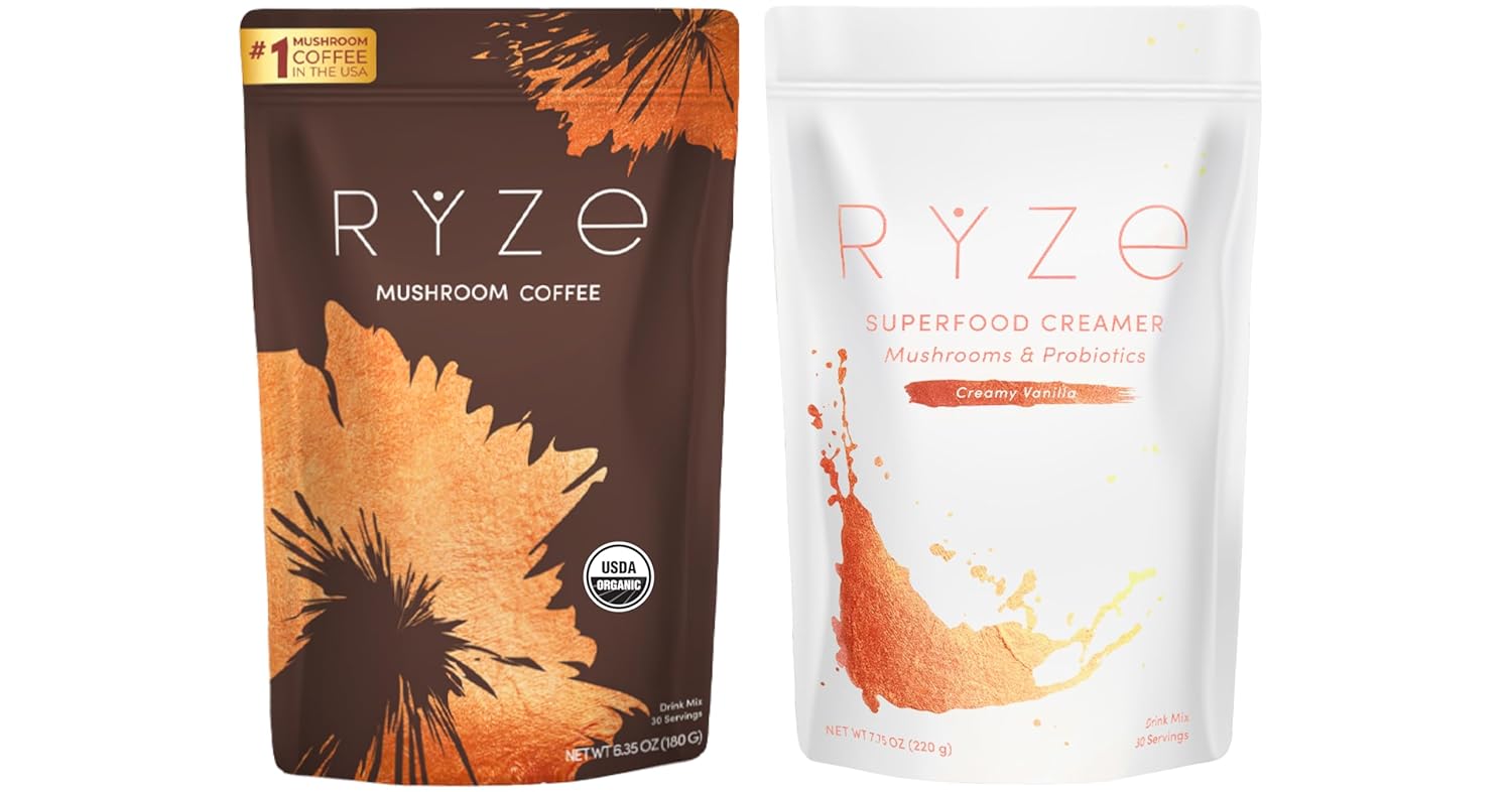 Amazon.com : RYZE SUPERFOODS RYZE n Shine Bundle, USDA Organic Mushroom Coffee + Probiotic ...