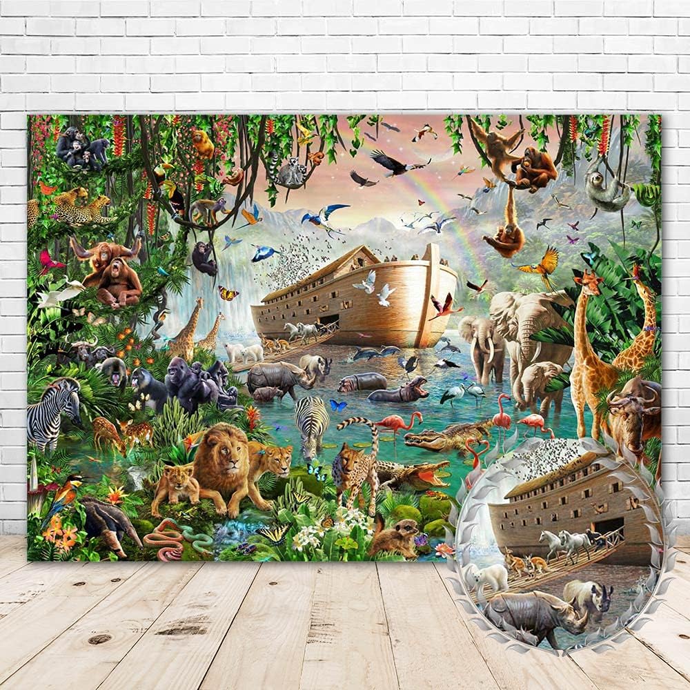 Amazon.com : Noahs Ark Baby Shower Backdrop 7x5 Wild One Happy Birthday ...