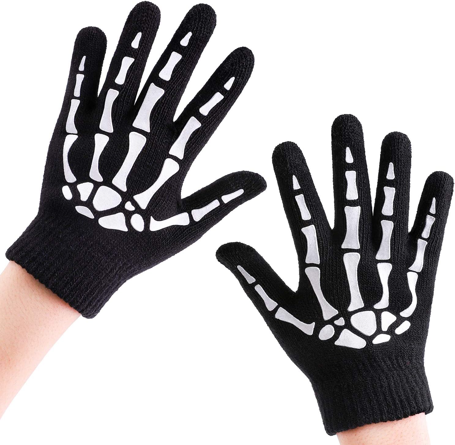 Amazon.com: Cooraby 3 Pairs Kids Skeleton Touchscreen Gloves Halloween ...
