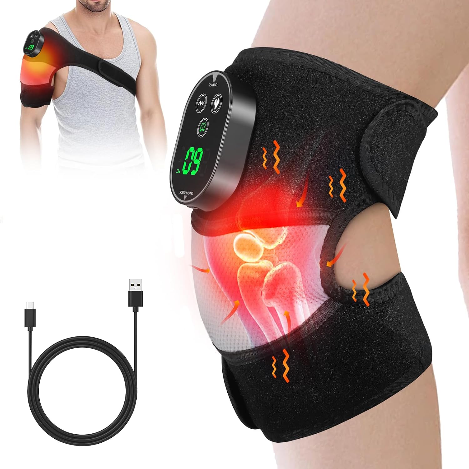 Gxpjycfob Knee Massagers, Cordless Heated Knee Massager Joint Pain ...
