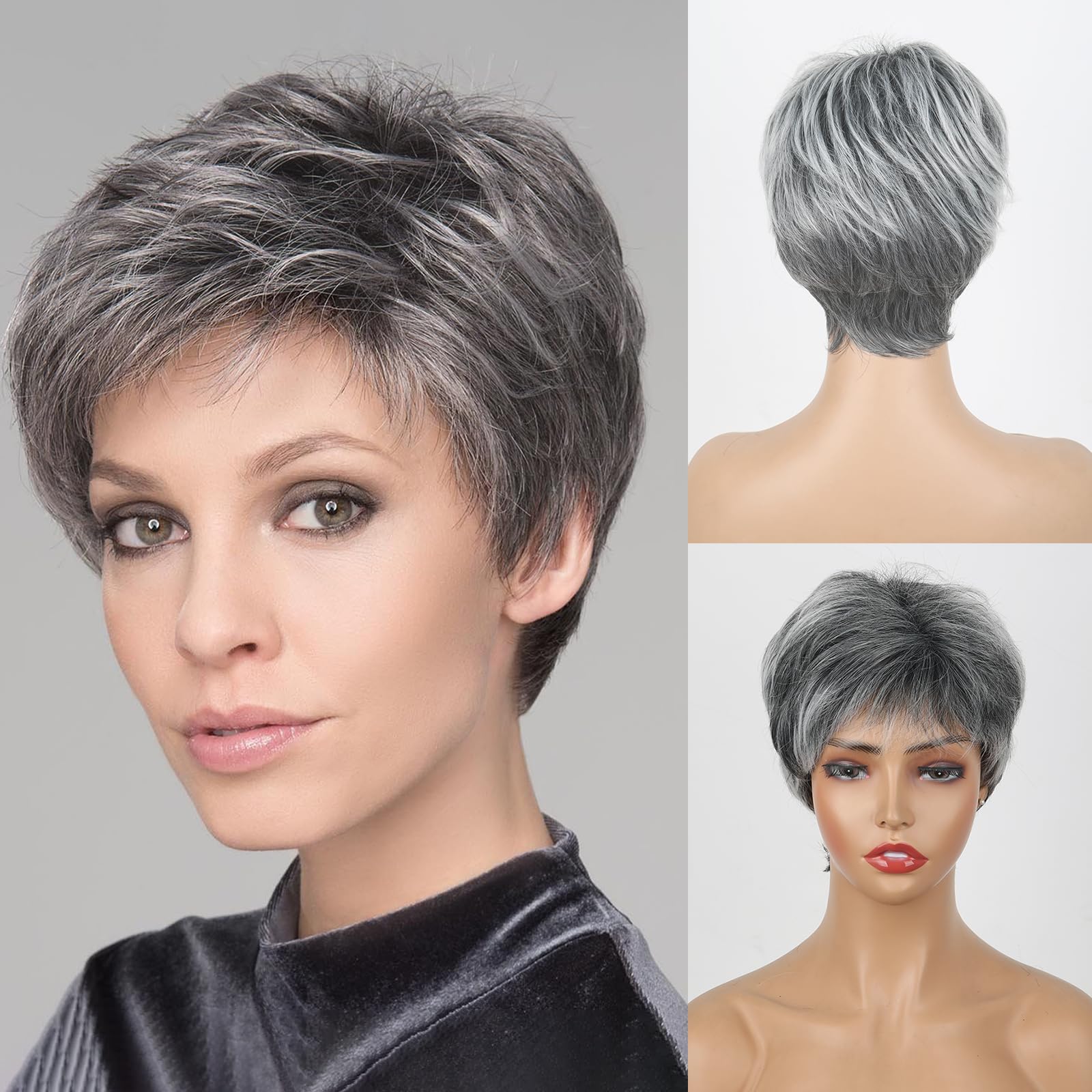 Amazon.com : Liyouda Short Wig for Black Women - Salt and Pepper ...