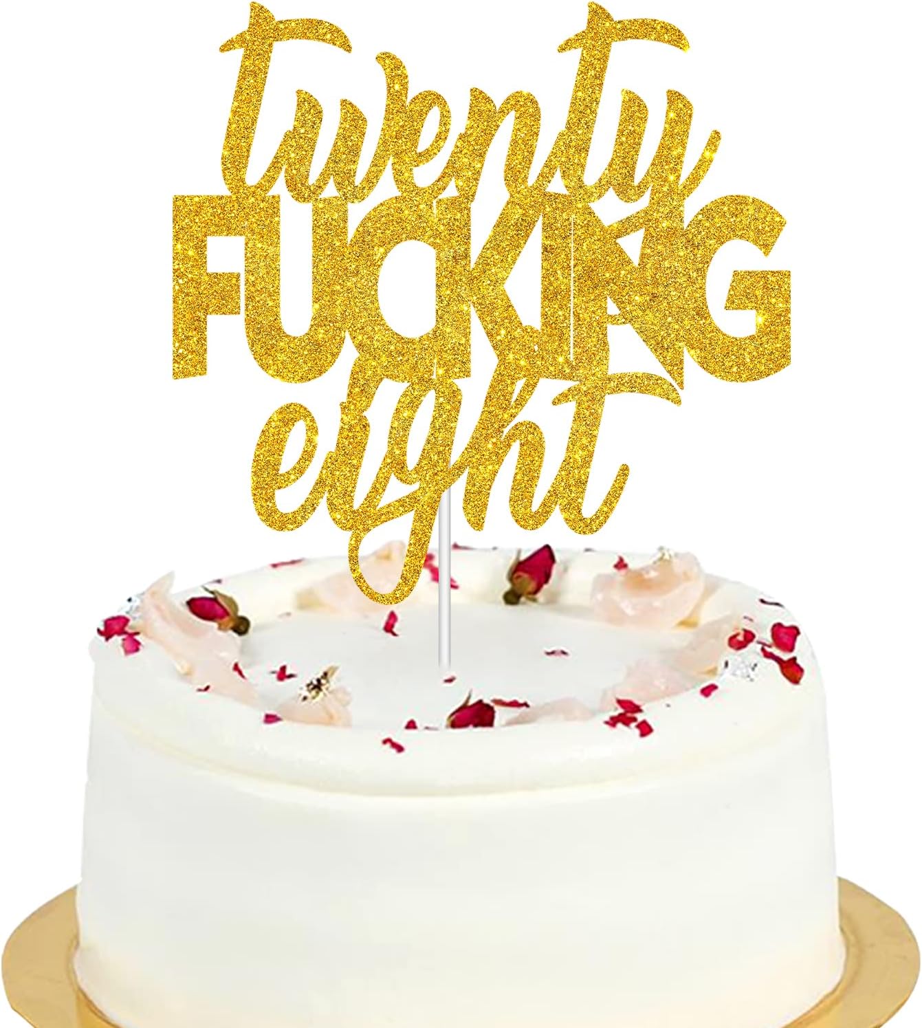 Amazon.com: Twenty-Eight Glitter Gold Happy Birthday Cake Toppers - 28 ...