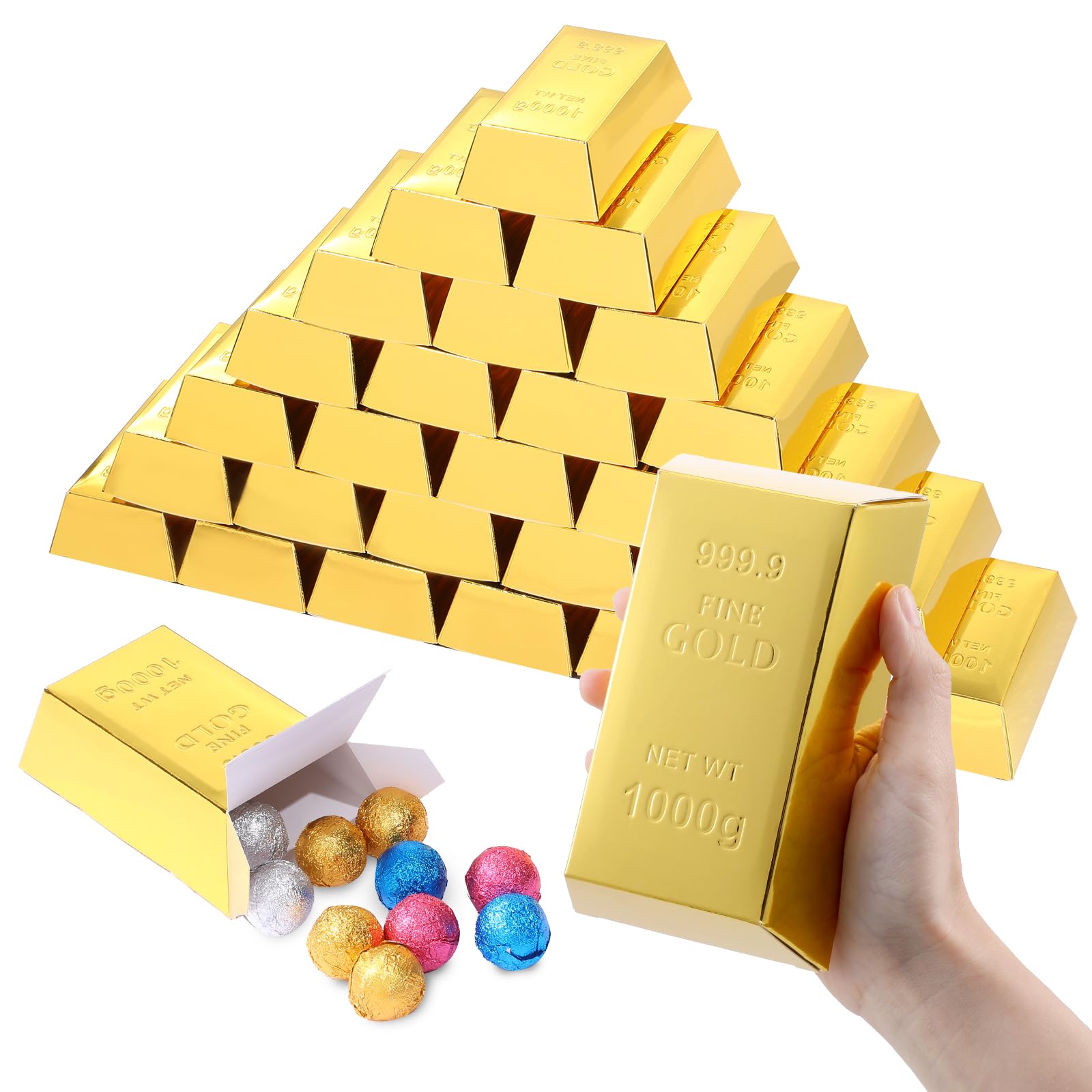 Amazon.com: 30 Pcs Gold Bar Fake Gift Box Foil Gold Bar Party Favor ...