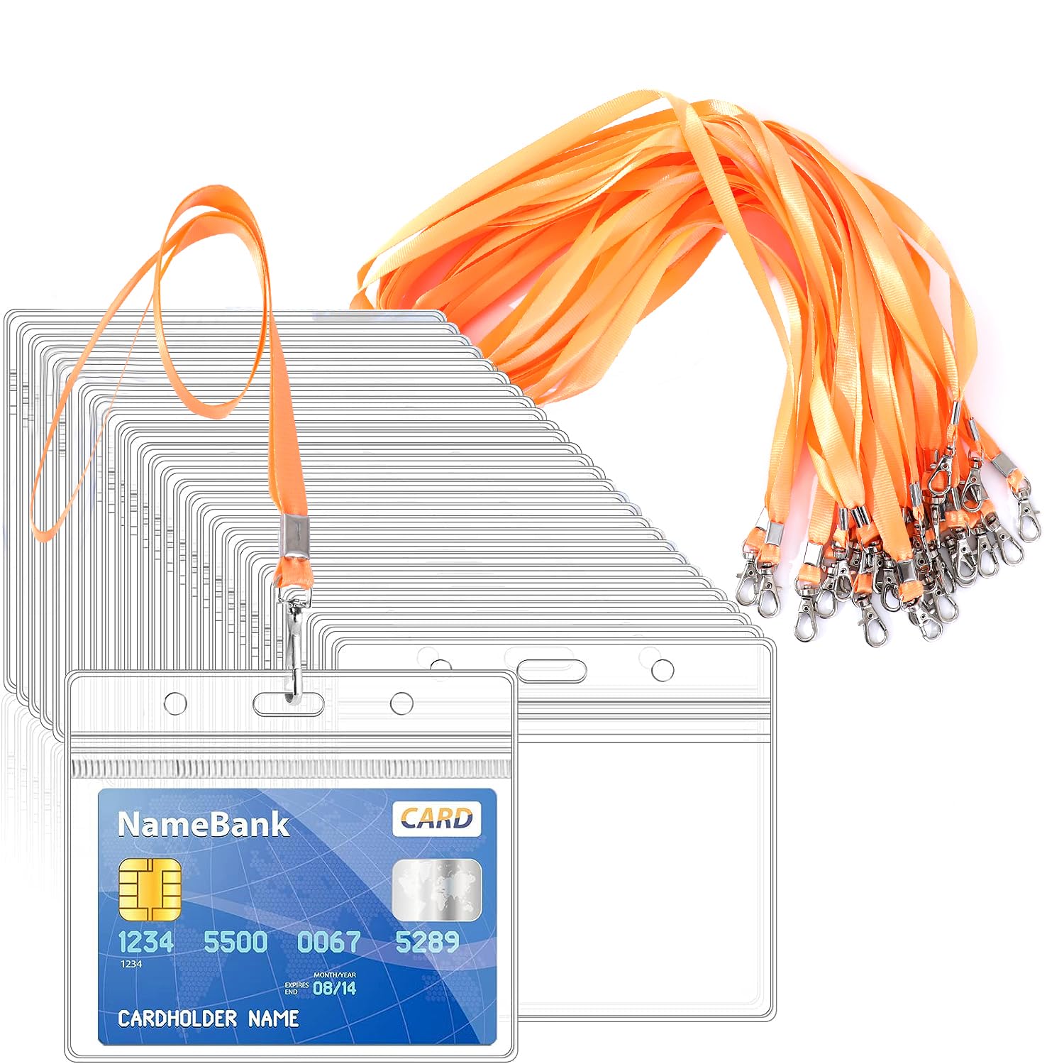 50pcs Orange Lanyards for Neck with 15pcs Card Holder, Clear Plastic ID ...