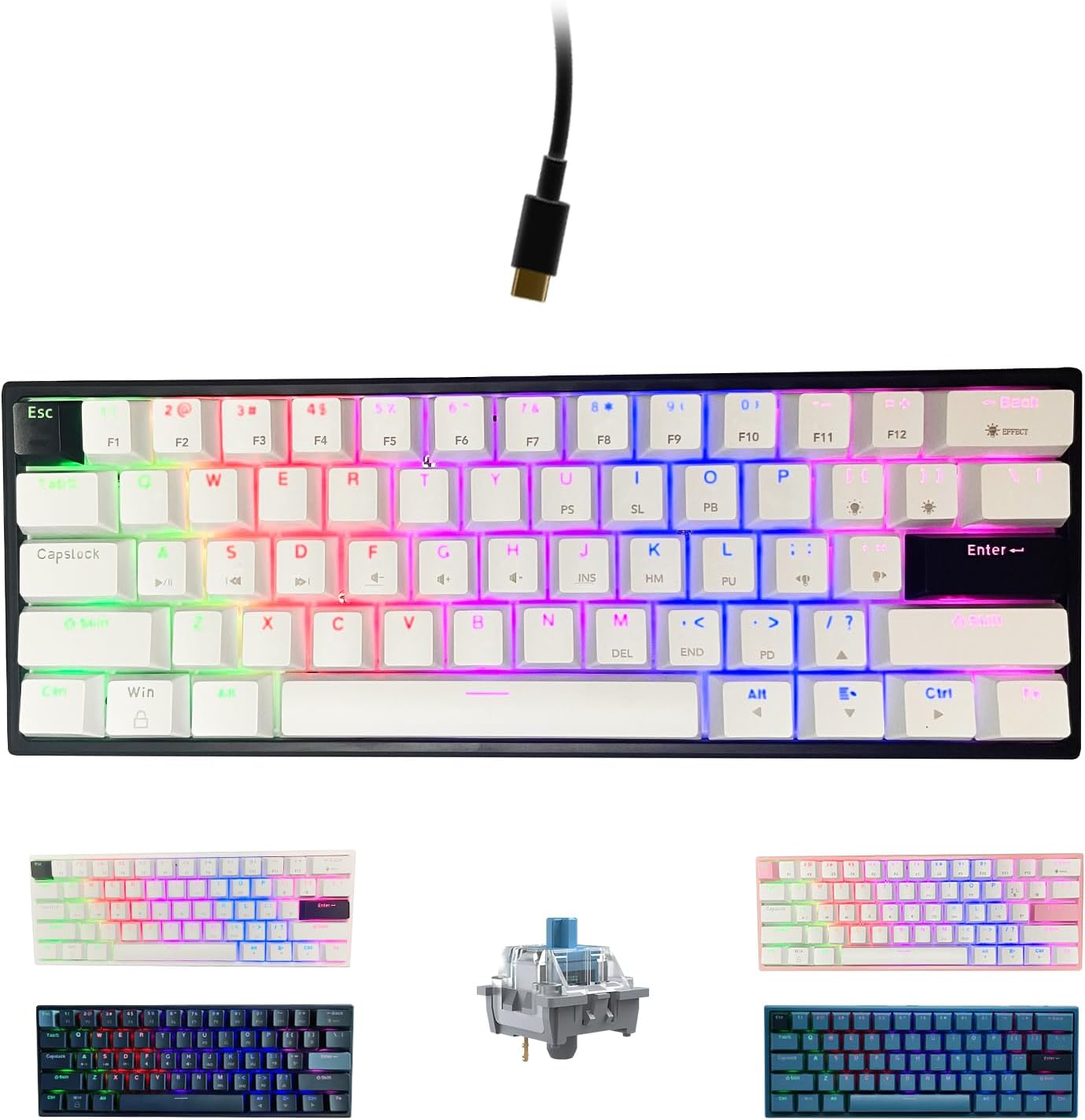 Amazon.com: ADDTREE Portable 60% Mechanical Gaming Keyboard, EK-68keys ...