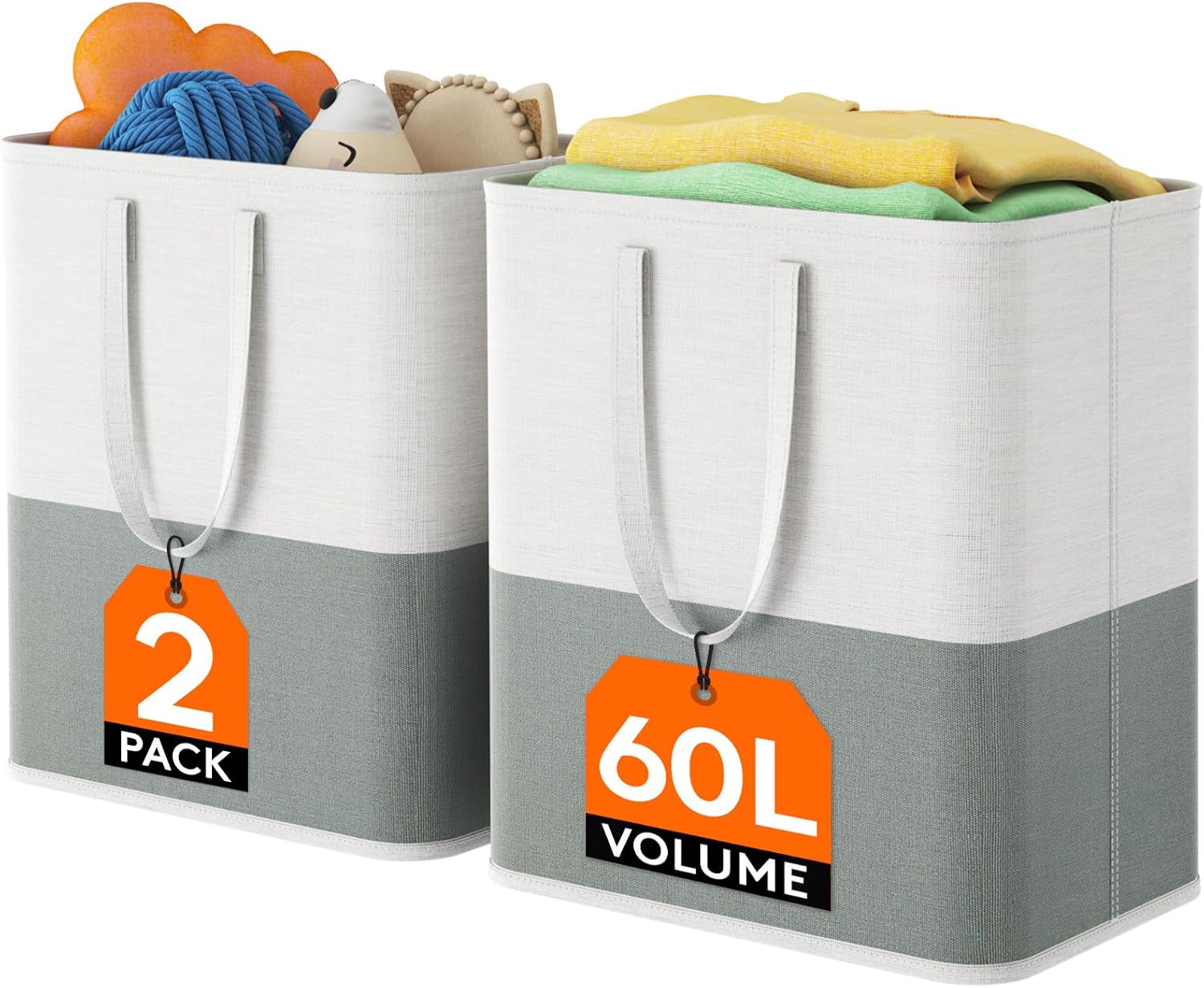 Lifewit 2 Pack Laundry Basket 60L, Freestanding Wasing Bastet for ...