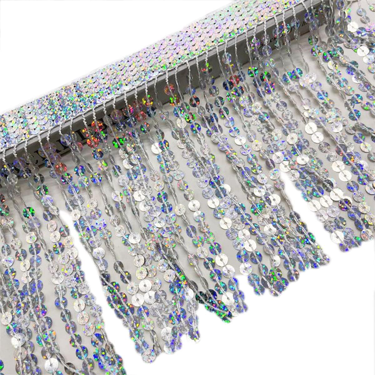 Amazon.com: Lauthen.S 9.8 Yards Sequins Fringe Trim, 6 Inch Sequin ...