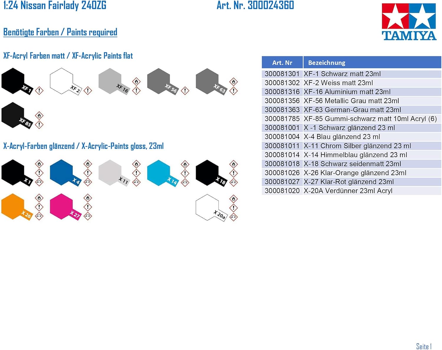 Tamiya 24360-000 24360 1:24 Nissan Fairlady 240ZG-Faithful Replica ...
