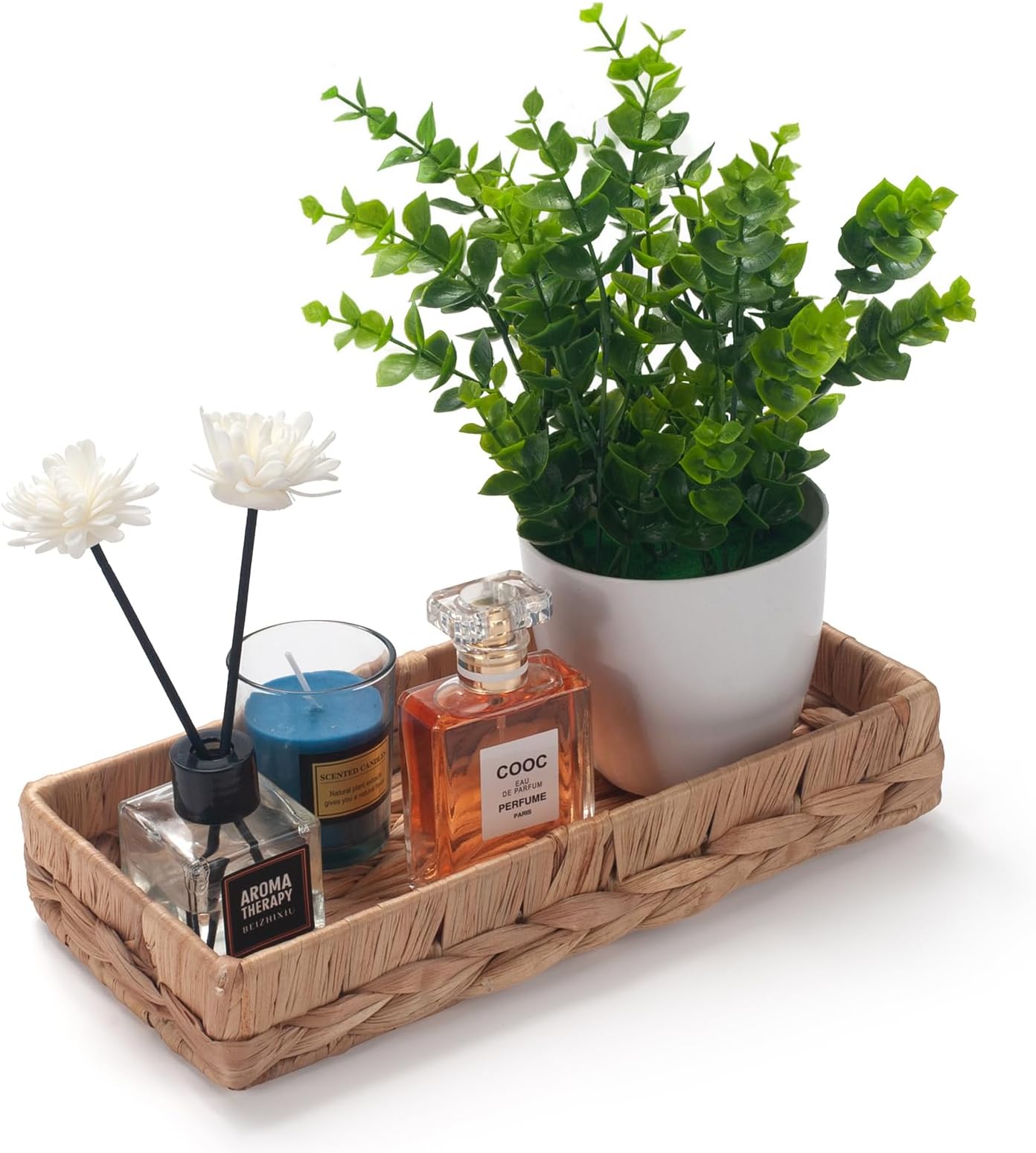 Amazon.com: Teenyyou Wicker Toilet Basket Topper and Vanity Tray Set ...