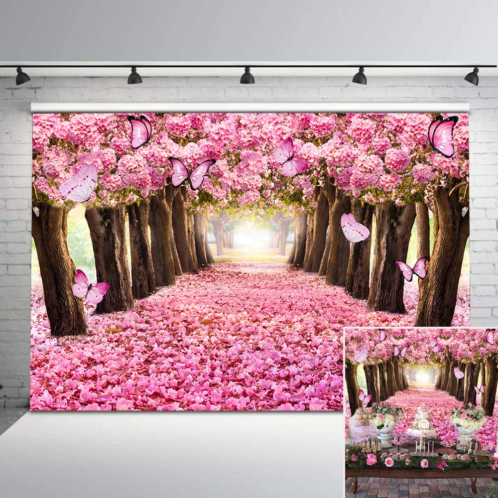 Buy Mehofoto Pink Flower Trees Backdrop Romantic Flower Butterfly ...