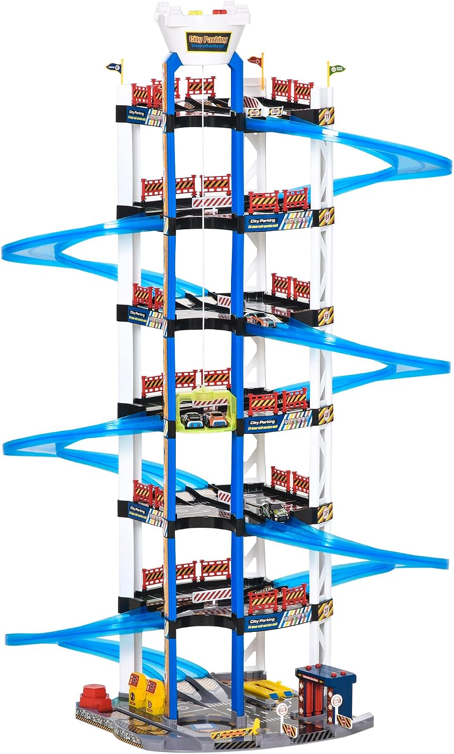 HOMCOM 7-Level Garage Toy Parking Lot PlaySet Dual Race Tracks Toddler ...