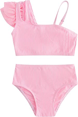 Amazon.com: LIZENS Girls Swimsuit, One Shoulder Ruffled Two Piece ...