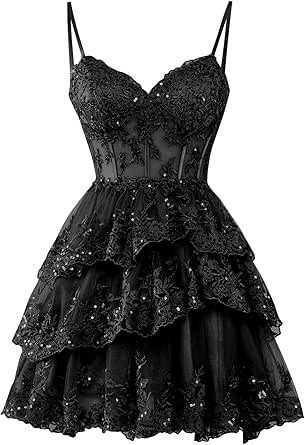 Amazon.com: VKHK Black Short Homecoming Dresses Sequin Tulle Sparkly A ...