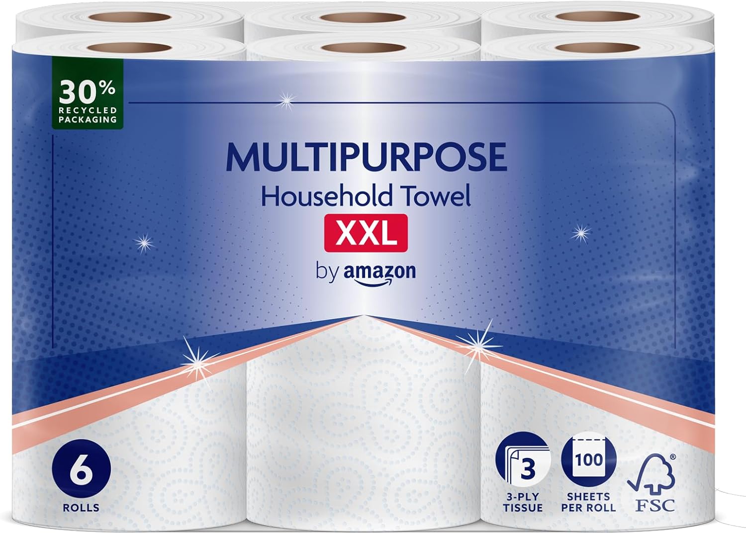 by Amazon Multipurpose Kitchen Roll, 3-Ply, XXL Household Towel, 6 ...