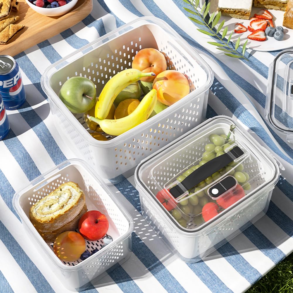 Amazon.com: 3 PCS Fruit Storage Containers for Fridge with Removable ...