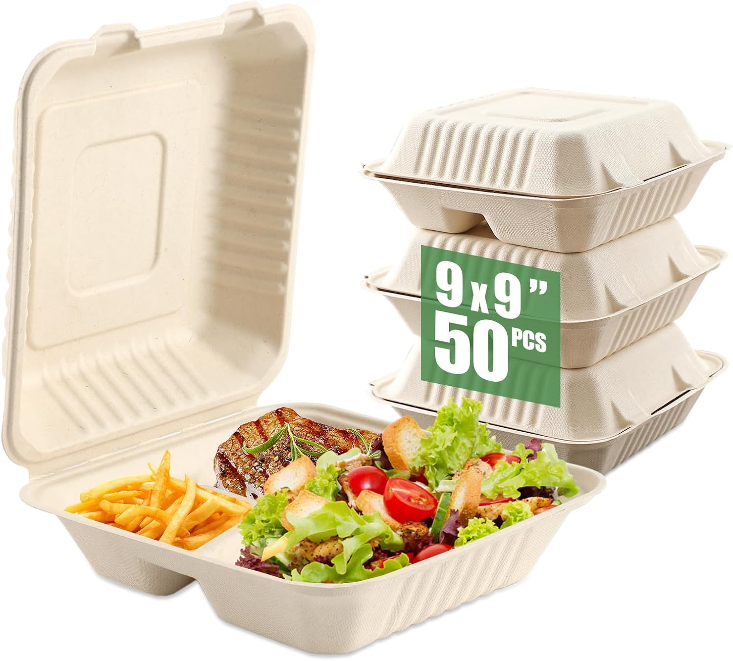 Amazon.com: MURUOCO 100% Compostable Clamshell TakeOut Containers with ...