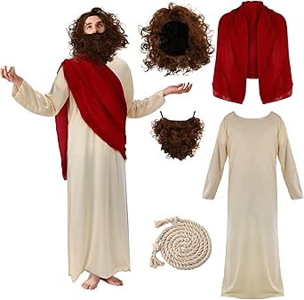 Amazon.com: Ramede 4 Pcs Halloween Jesus Costume Adult Jesus Christ ...