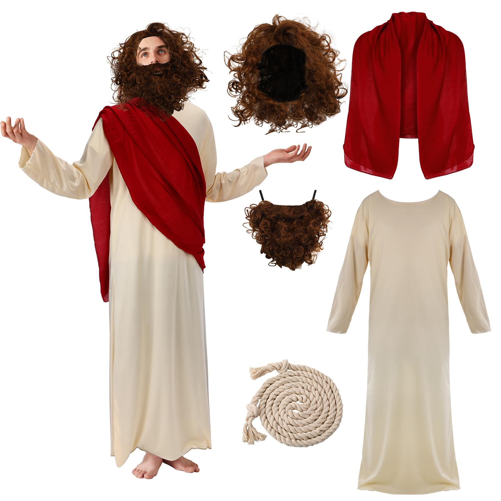 Amazon.com: Ramede 4 Pcs Halloween Jesus Costume Adult Jesus Christ ...