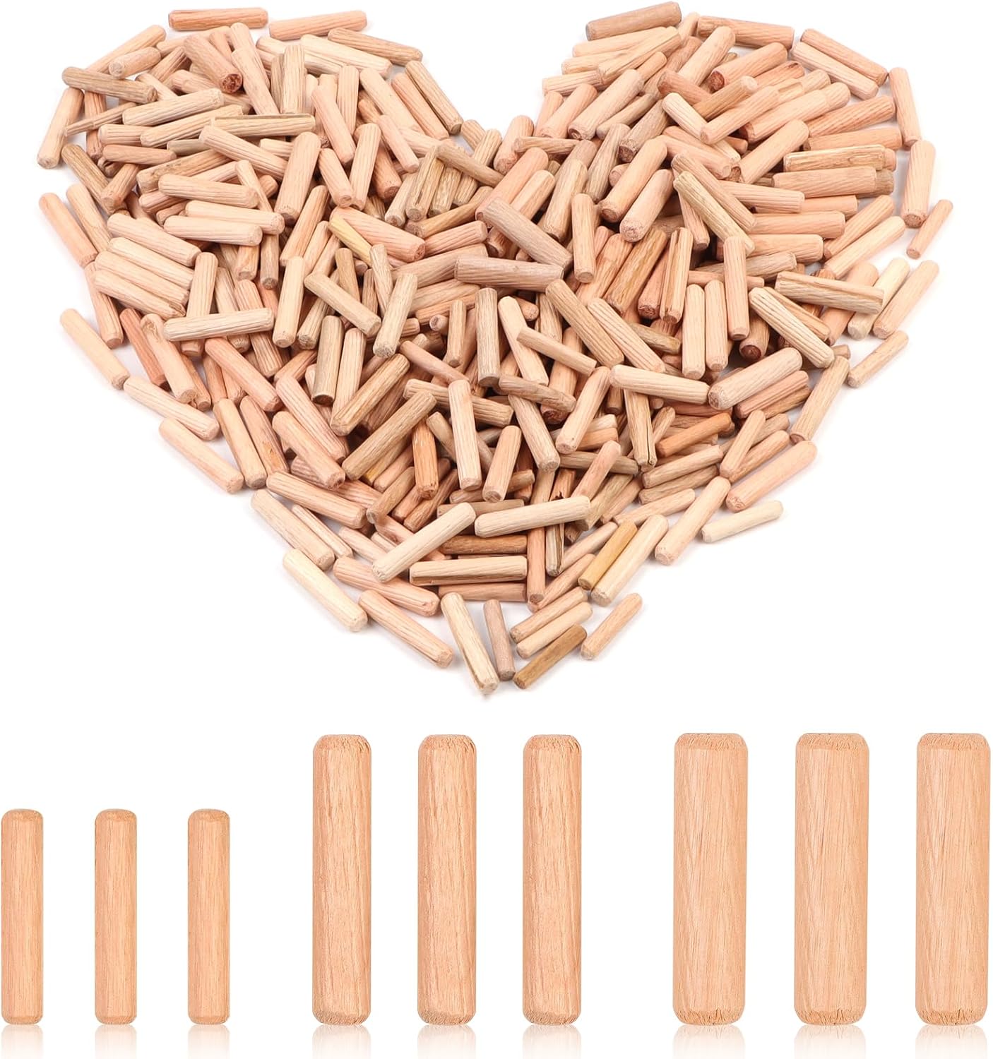 1100 Pieces Wooden Dowel Assortment, M6 M8 M10 Corrugated Wood Dowels ...