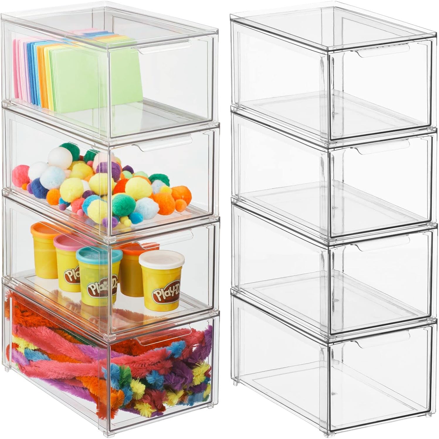 mDesign Plastic Stackable Drawer Organizer Storage Bin w/Pull Out ...