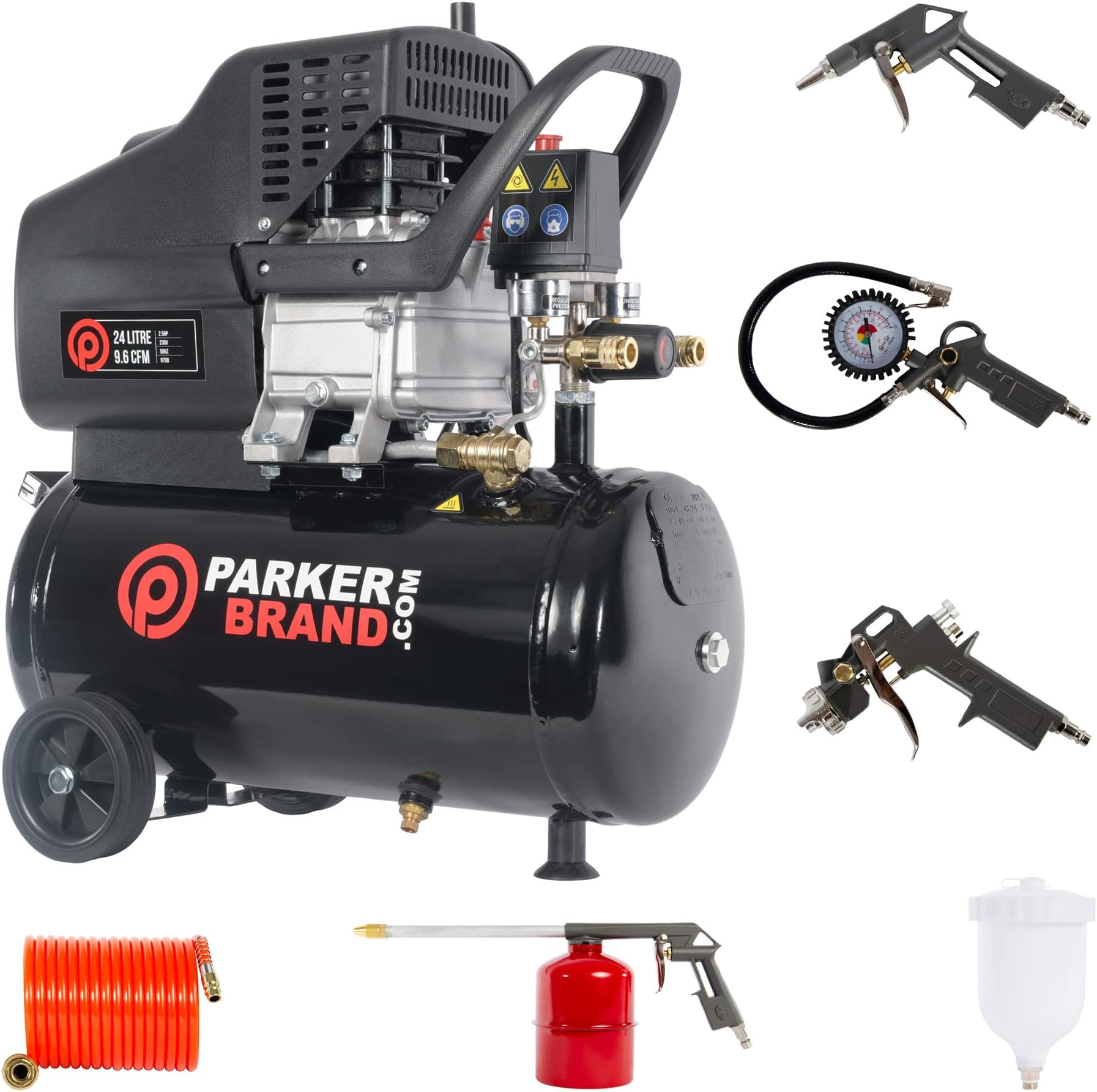 ParkerBrand.com 24 Litre Air Compressor & Tool Kit - 9.6 CFM, 2.5 HP ...