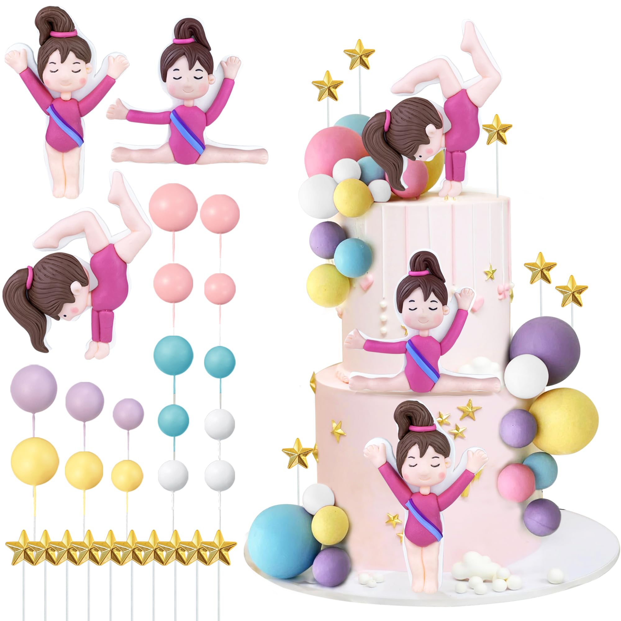Amazon.com: 29 PCS Gymnastics Cake Toppers Gymnastics Girl Balls Cake ...