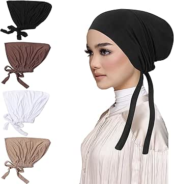 OPUHOHR 4 PCS Women Hijab Undercap, Turban Beanie Caps, Islamic Muslim Under Hijab Cap Inner ...