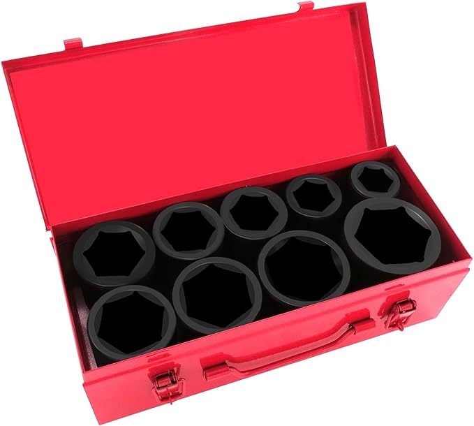 TONYNOL 1 Inch Drive Deep Impact Socket Set,9 Pieces,6-Point,SAE Sizes ...