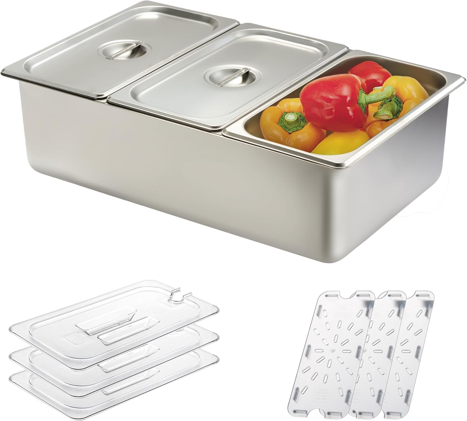 Amazon.com | CURTA Ice Chilled Condiment Serving Container (3 Pan), NSF ...