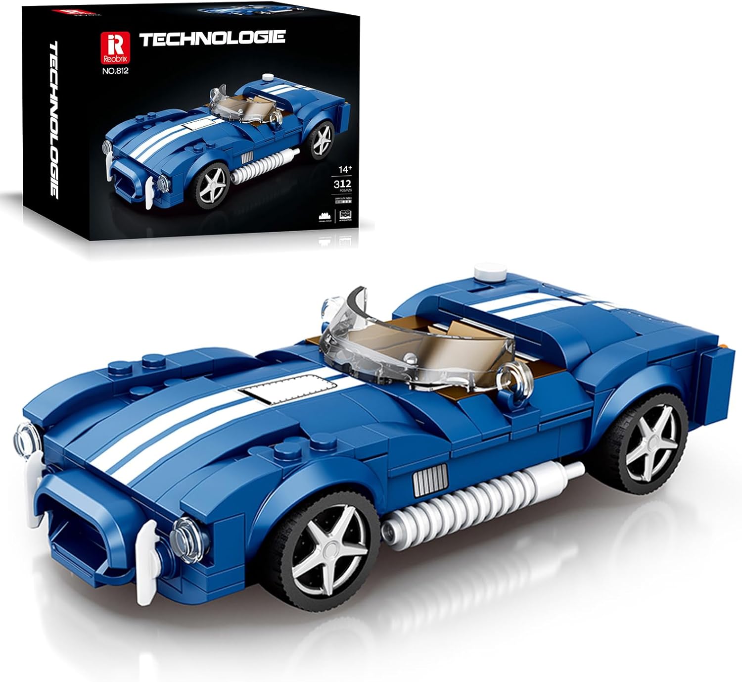 Reobrix 812 Shelby Cobra Building Blocks Set, 1:24 Scale Model Car Kit ...