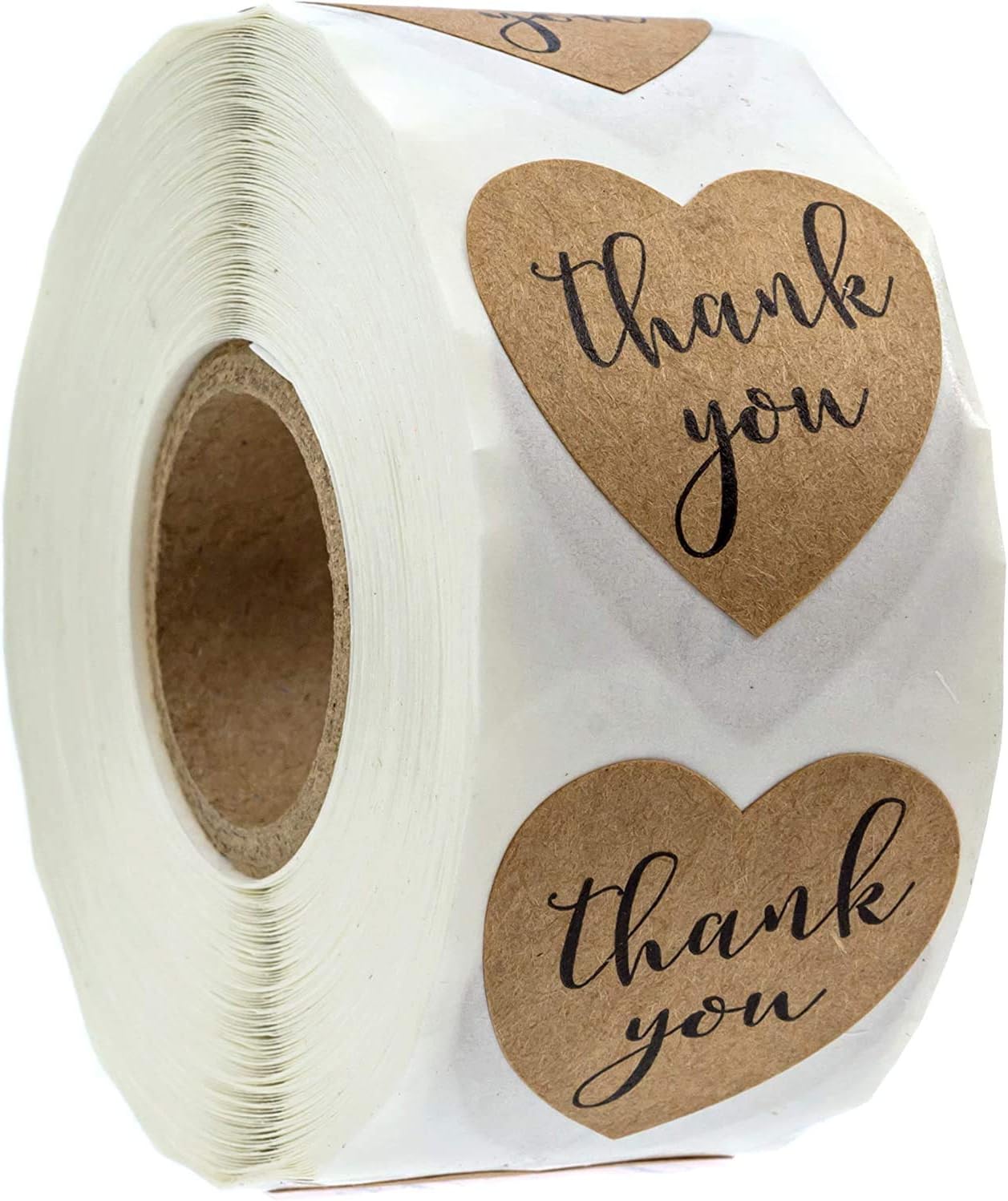 Amazon.com : Brown Kraft Heart Shape Thank You Stickers / 500 Heart ...