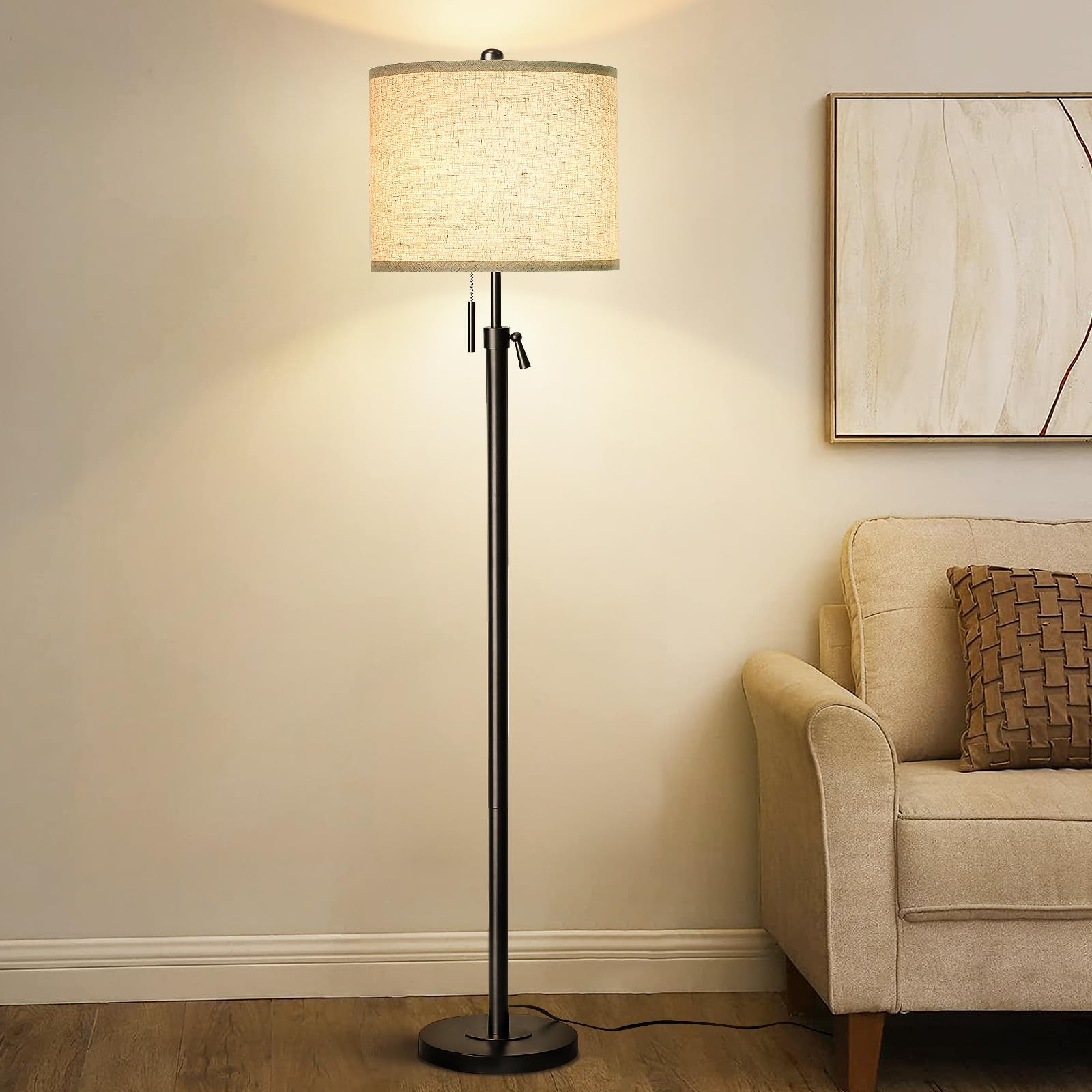 Floor Lamp,Floor Lamps for Living Room, Black Standing Lamp with Fabric ...