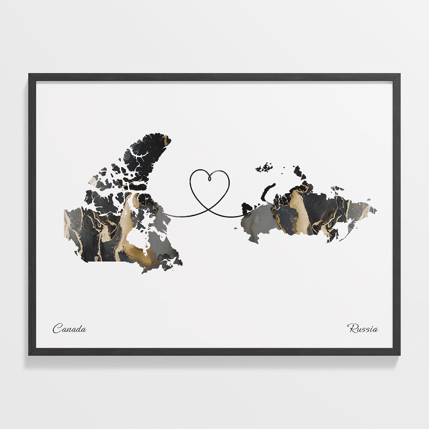 Canada to Russia Print, Romanian Marble Two Countries Map Poster ...