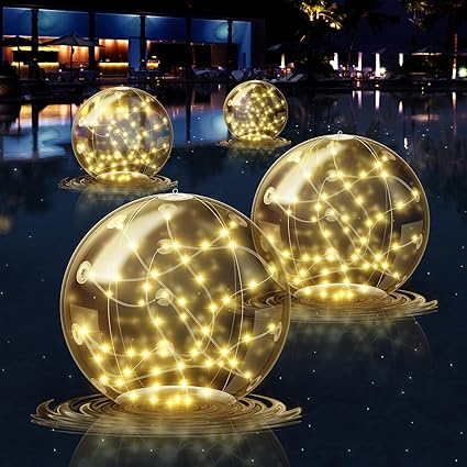 Amazon.com : Solar Floating Pool Ball Lights -14.5in Inflatable ...