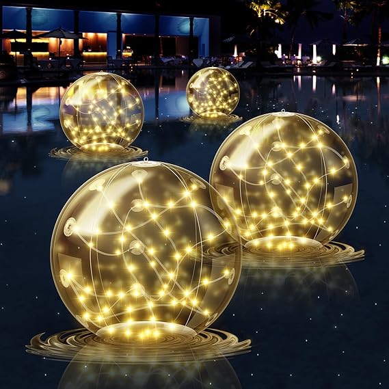 Amazon.com : Solar Floating Pool Ball Lights -14.5in Inflatable ...