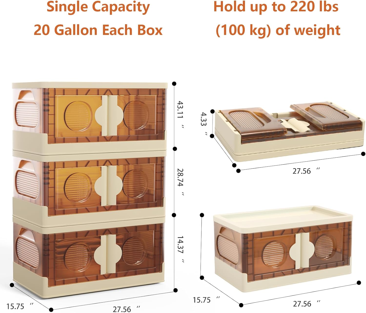 Contenedores de almacenamiento plegables grandes de 20 galones con ...