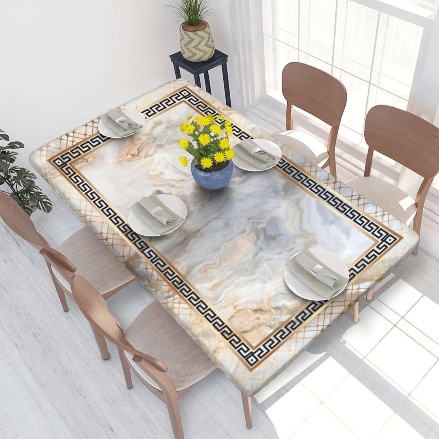 Amazon.com: bassyil Marble Tablecloth Elastic Fitted Edge Table Cloth ...