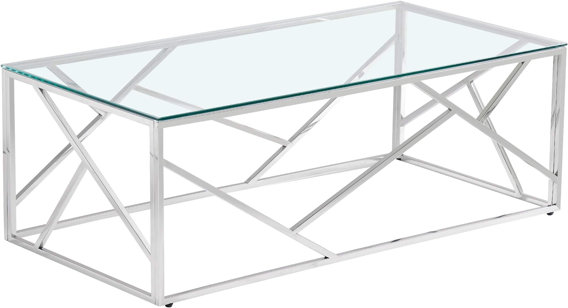 Charles Jacobs Clear Glass Coffee Table with Mirrored Finish Chrome ...