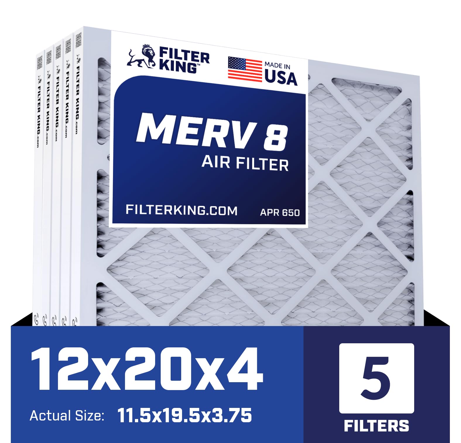 Filter King 12x20x4 Air Filter | 5-PACK | MERV 8 HVAC Pleated A/C ...