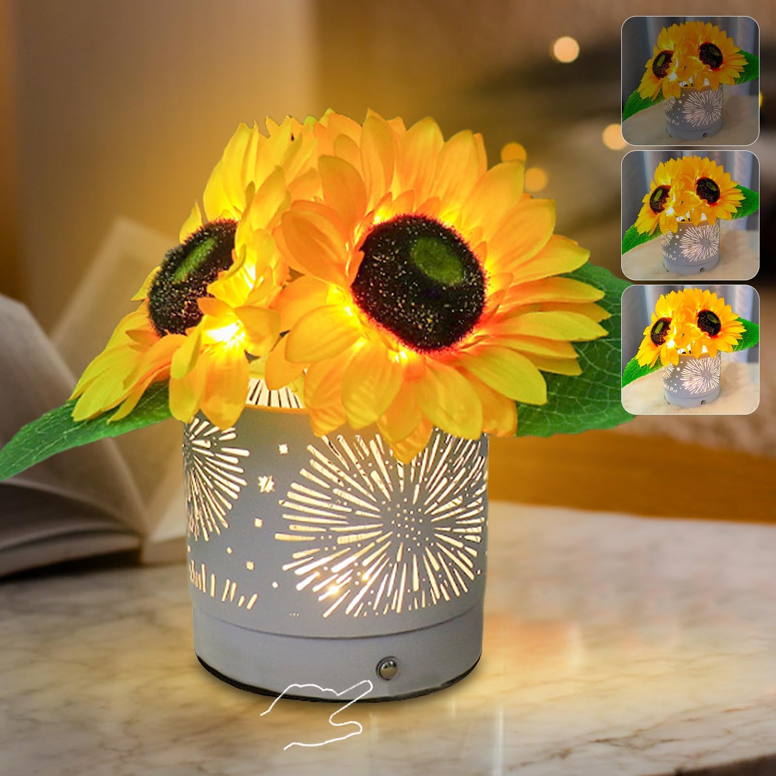 SUPERIORVZND 3D Sunflower Night Light New Lotus Flower lamp Remote ...