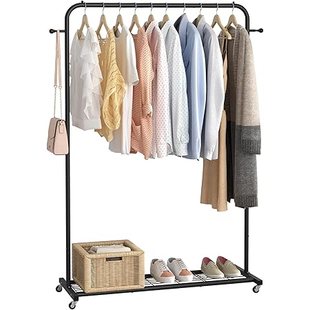 Amazon.com: Sywhitta Clothes Rack on wheels, Clothing Rack with Bottom ...