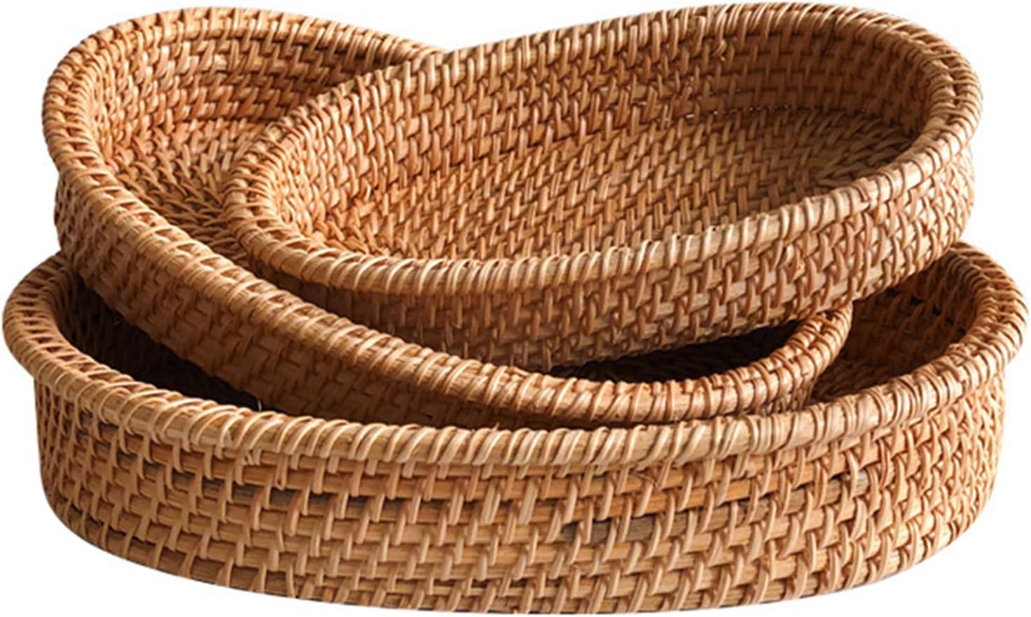 ZEAYEA Set of 3 Rattan Bread Baskets, Natural Handmade Woven Fruit ...