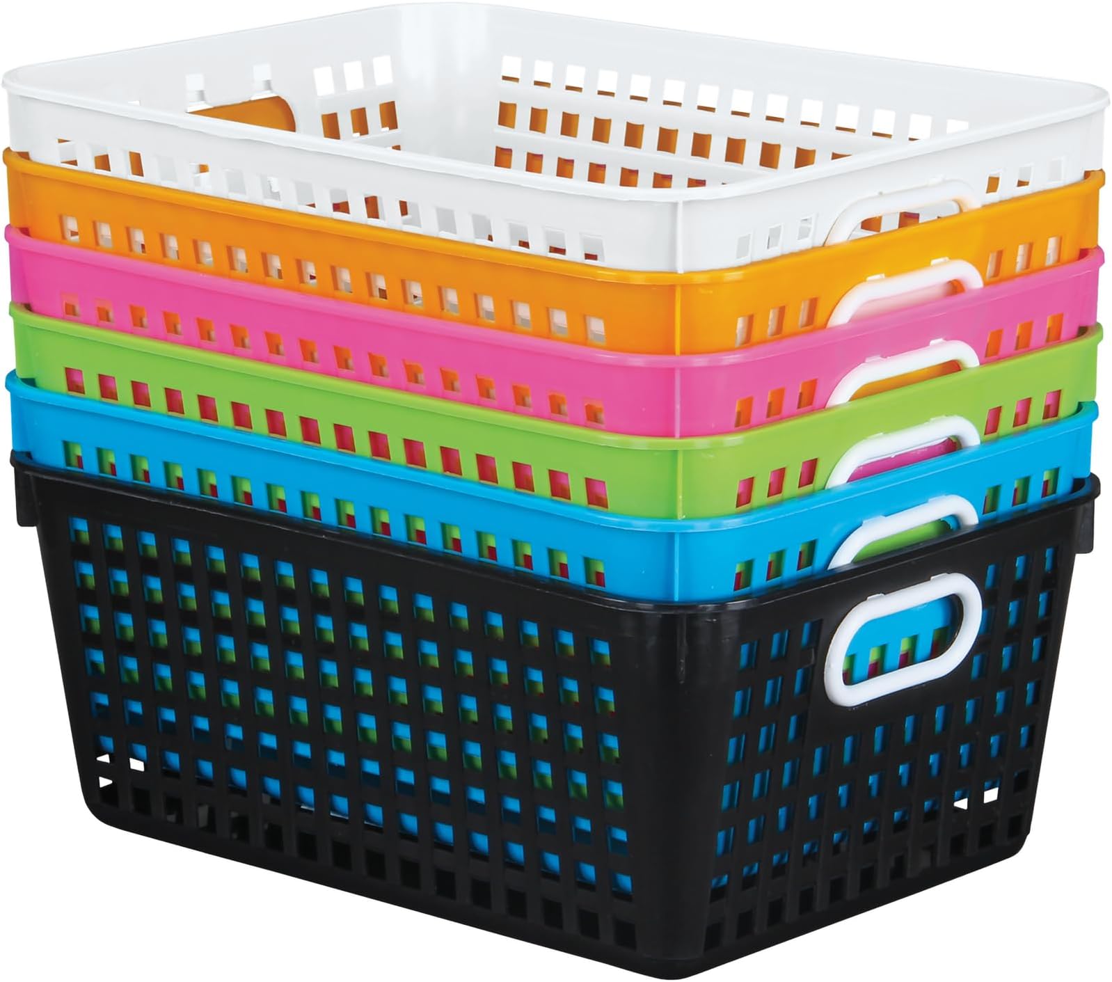 Amazon.com: Neon Tall Plastic Storage Baskets with Handles - Set of 6 ...
