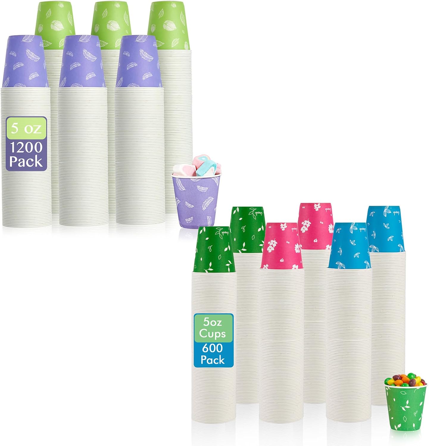 Amazon.com: LITOPAK 1200 Pack 5 oz Paper Cups, and 600 Pack 5oz Paper ...