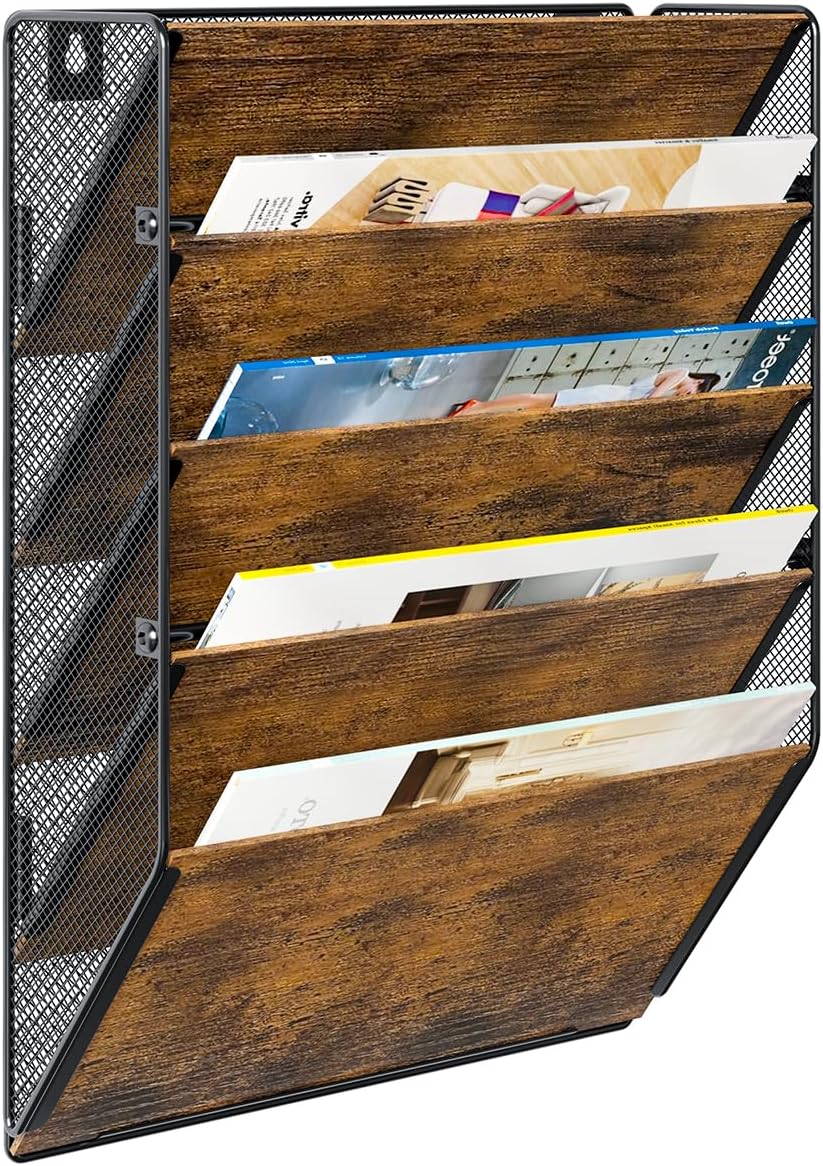 Amazon.com : PAG Wall File Organizer for Office, 5-Tier Rustic Hanging ...