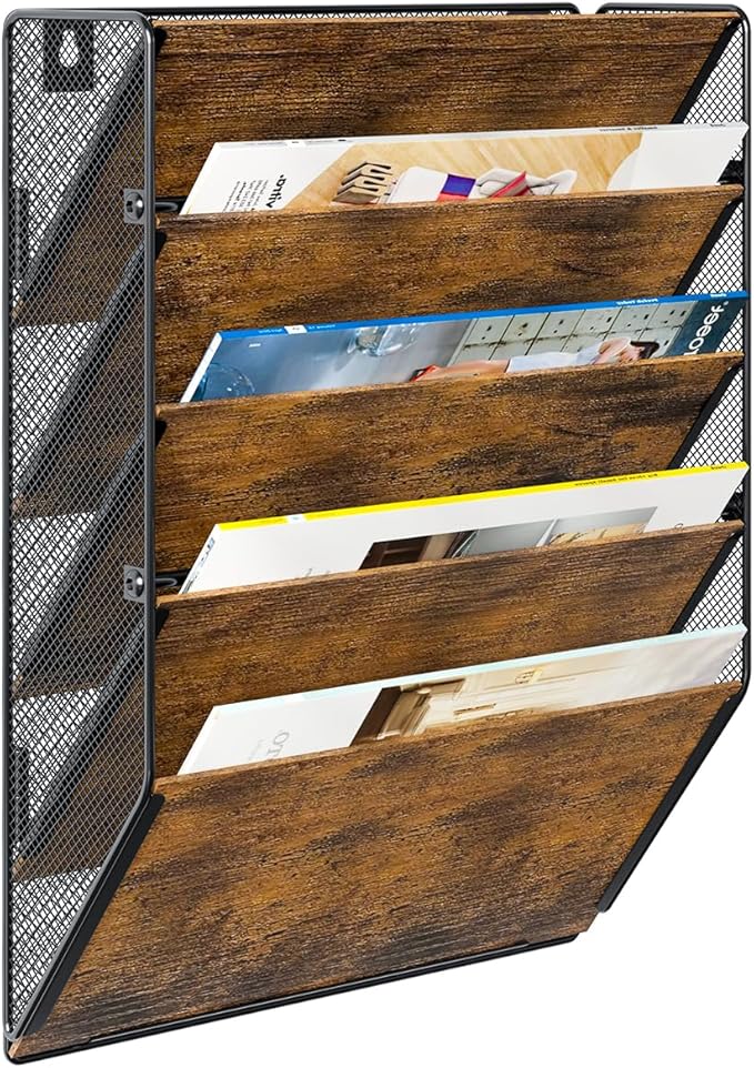 Amazon.com : PAG Wall File Organizer for Office, 5-Tier Rustic Hanging ...