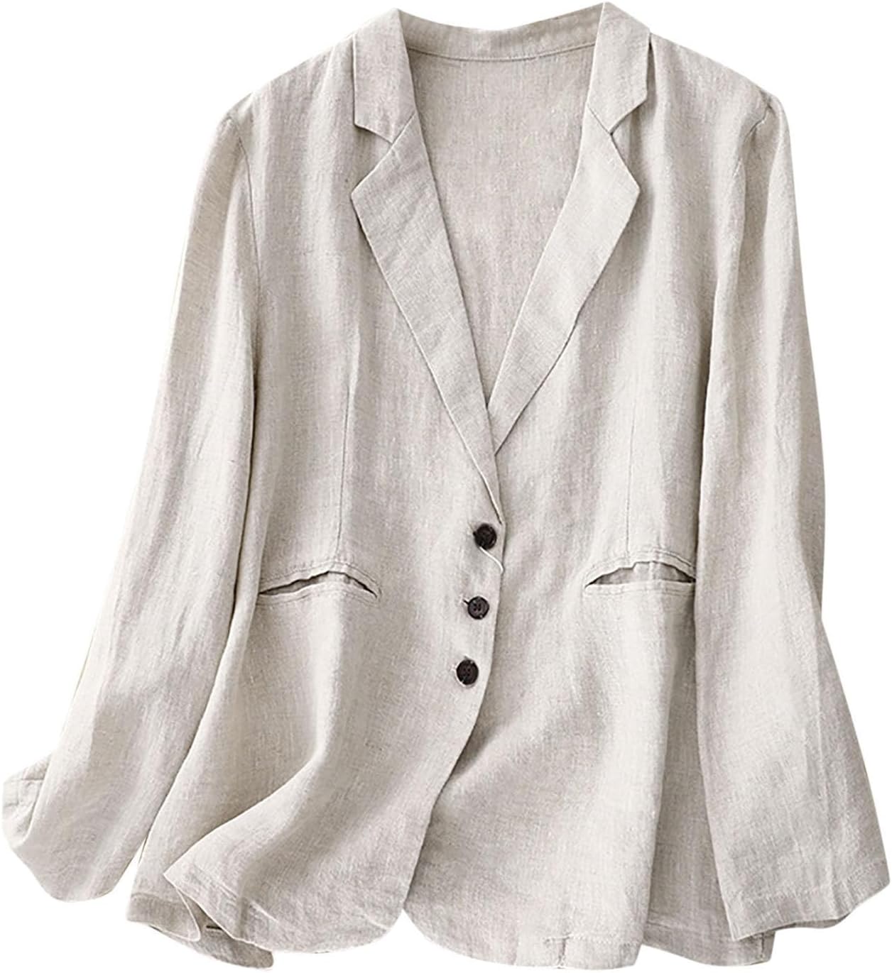 Womens Cotton Linen Blazer Notch Lapel Single Breasted Suit Coat ...