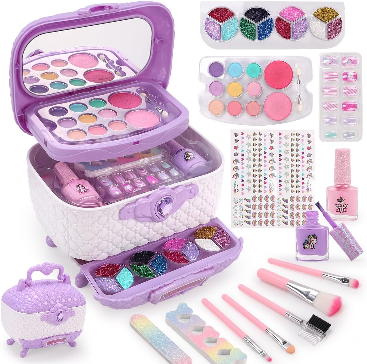 Qizebaby Kids Makeup Kit for Girls，Washable Makeup Set Toy with Real ...