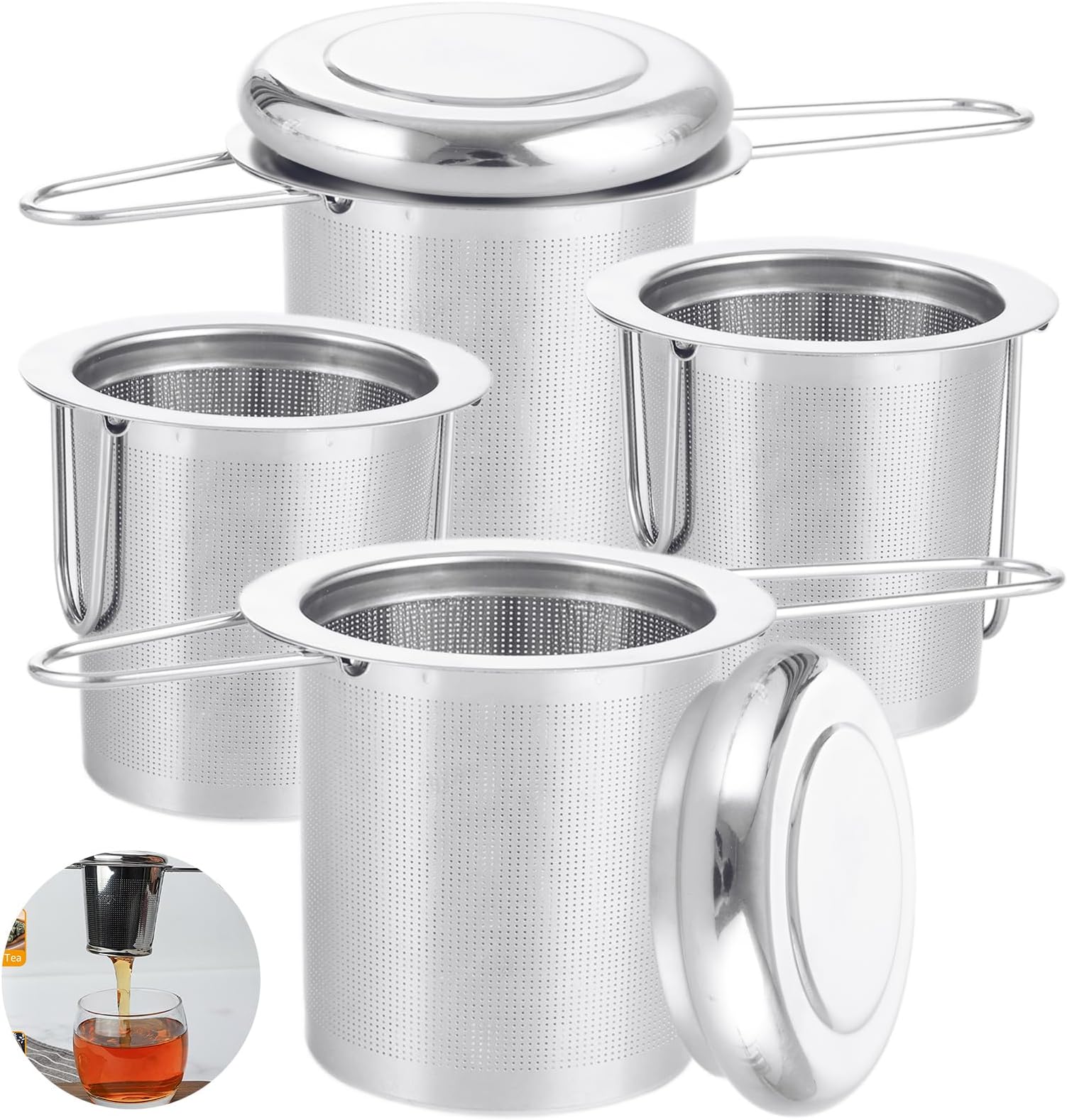 Amazon.com: Oungy 4 PCS Tea Strainer with Lid 304 Stainless Steel Tea ...