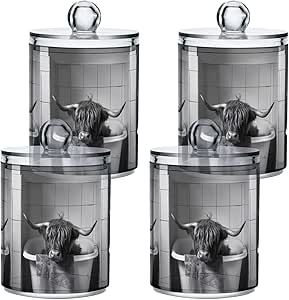 Amazon.com: 4 Pack Qtip Holder Dispenser with Lids, Highland Cow ...